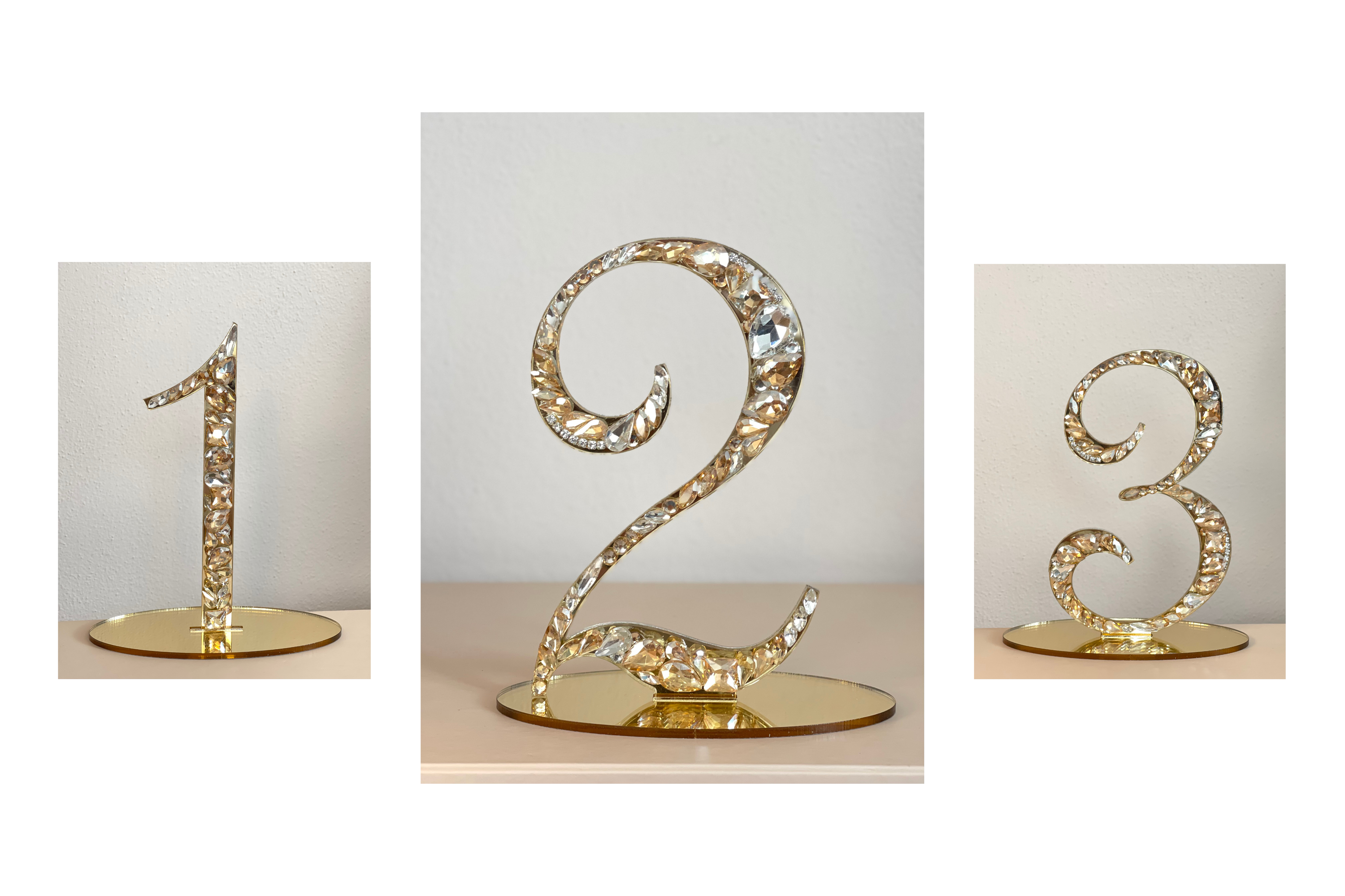 Elegant Gold Table Numbers with Crystal Rhinestones – Perfect for Wedd